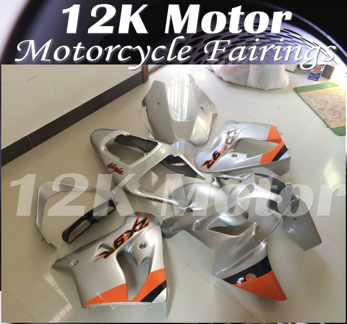 Silver Orange Fairing Kit Fit KAWASAKI ZX-9R 2002 2003 2004